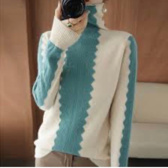 Sweaters | Turtleneck Sweater Turquoise Ivory | Poshmark